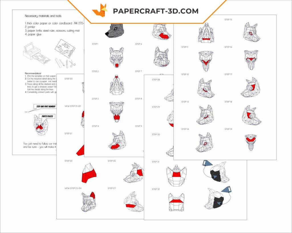 Masque loup origami 3D à assembler | Papercraft