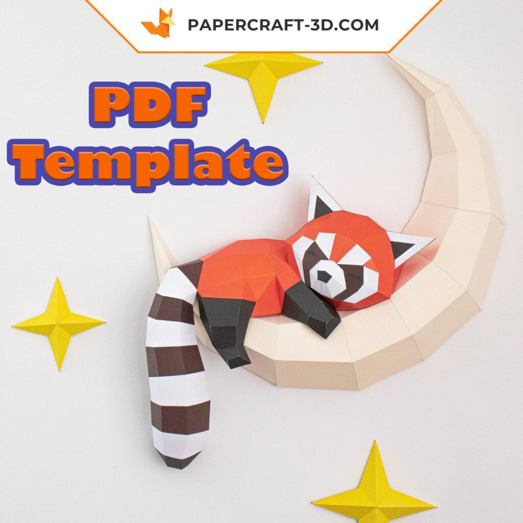 Red panda on the moon 3D origami – Decorative papercraft
