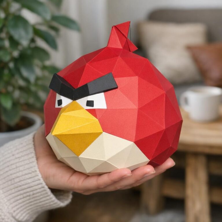 Angry Bird rouge en origami 3D à construire
