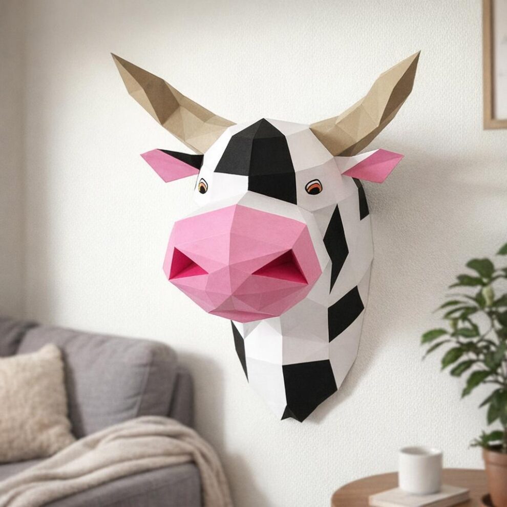 3D Origami Cow Head – Paper Wall Decoration