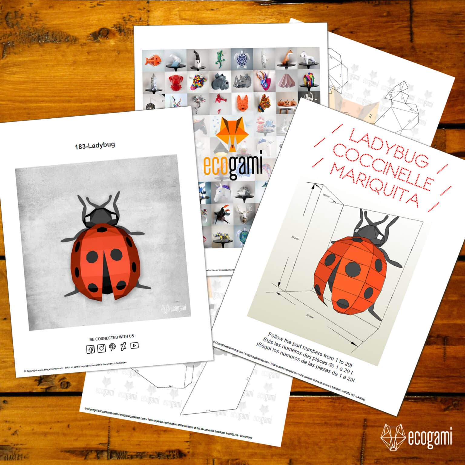 Decorative ladybug papercraft in paper